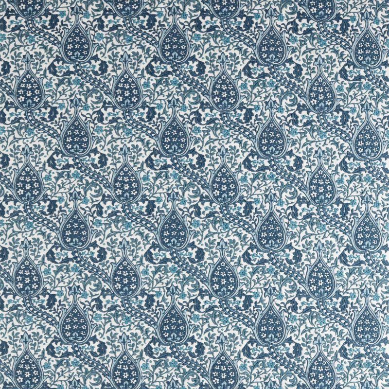 Persian Tulip Embroidery Fabric in Indigo by Morris & Co