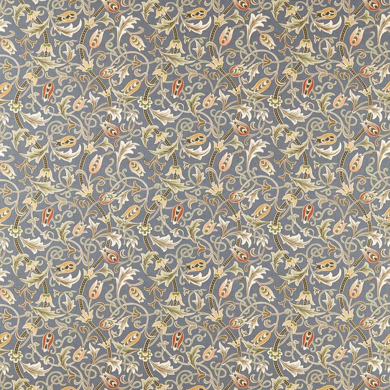 Scrolling Tulip Fabric in Slate/Apricot by Morris & Co