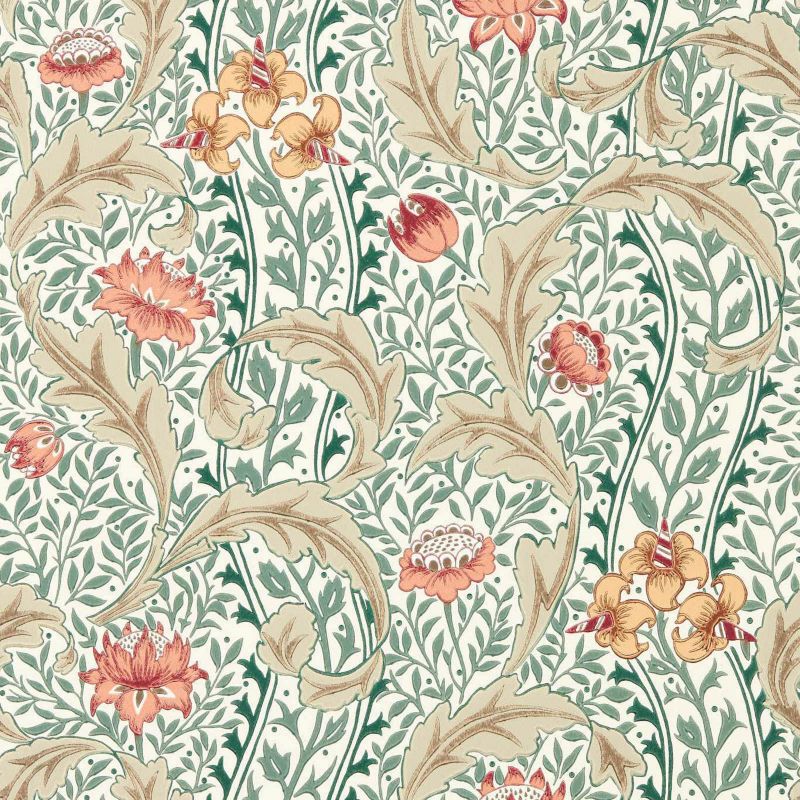 Wild Tulip & Vine Wallpaper in Coral/Teal by Morris & Co