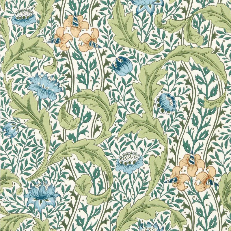 Wild Tulip & Vine Wallpaper in Nettle/Woad by Morris & Co